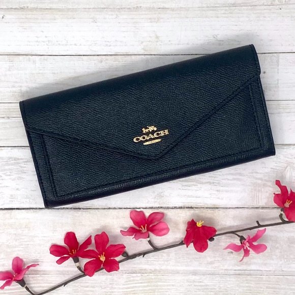 Coach | Bags | Nwt Coach Envelope Leather Wallet In Black | Poshmark
